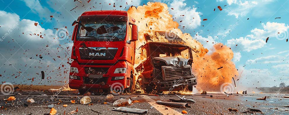 Explosive Collision between Two Trucks Stock Image - Image of trucks ...
