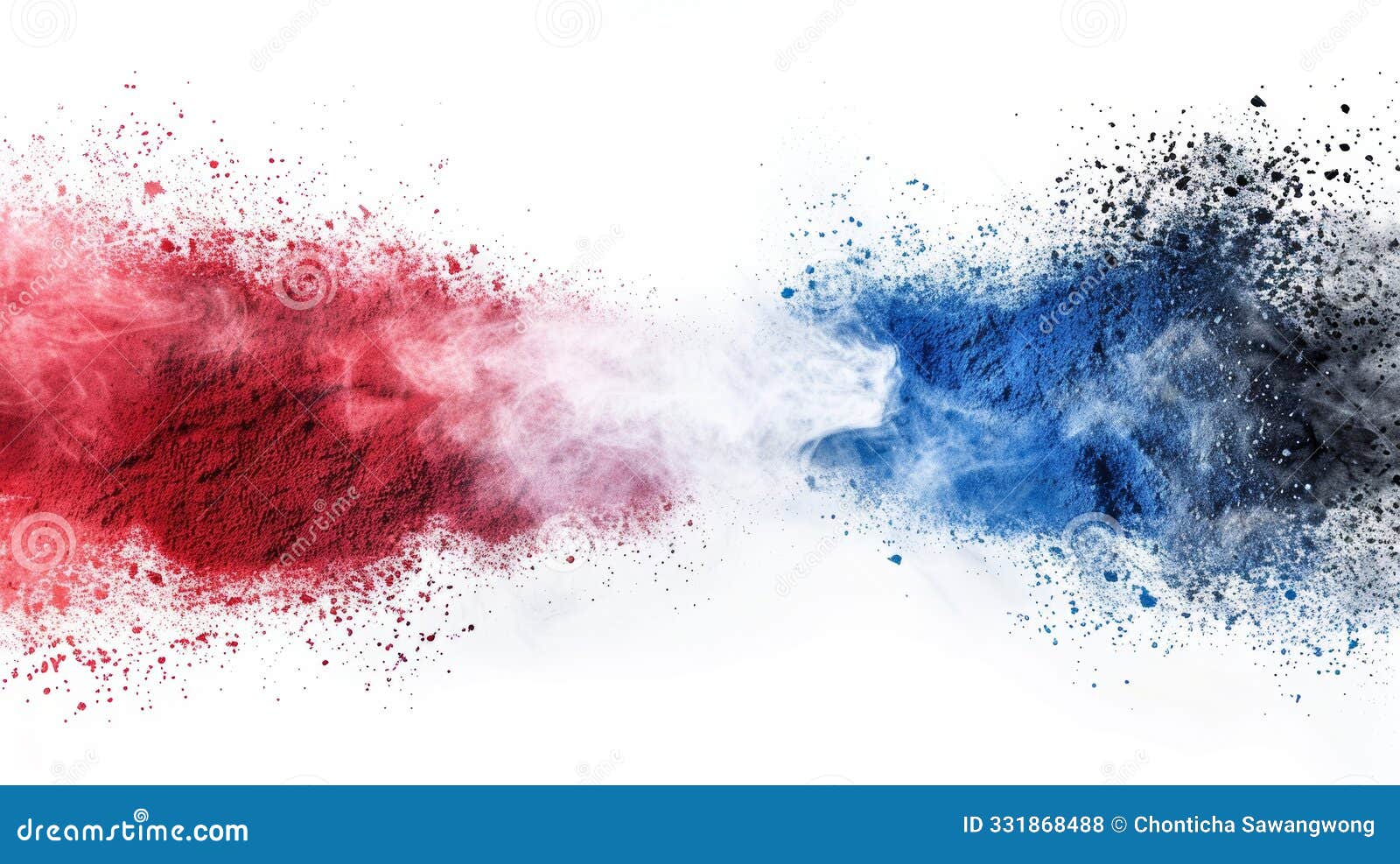 Explosive Colorful Powder Splash Collision in Red and Blue Against ...