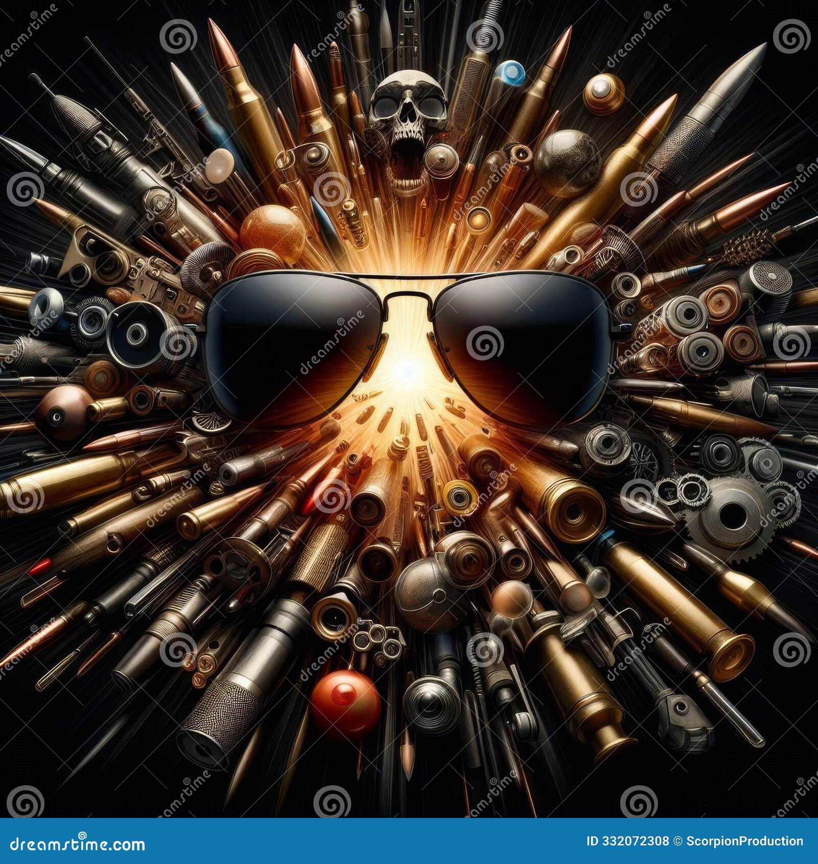 Explosive Composition of Sunglasses and Assorted Bullets Stock Photo ...
