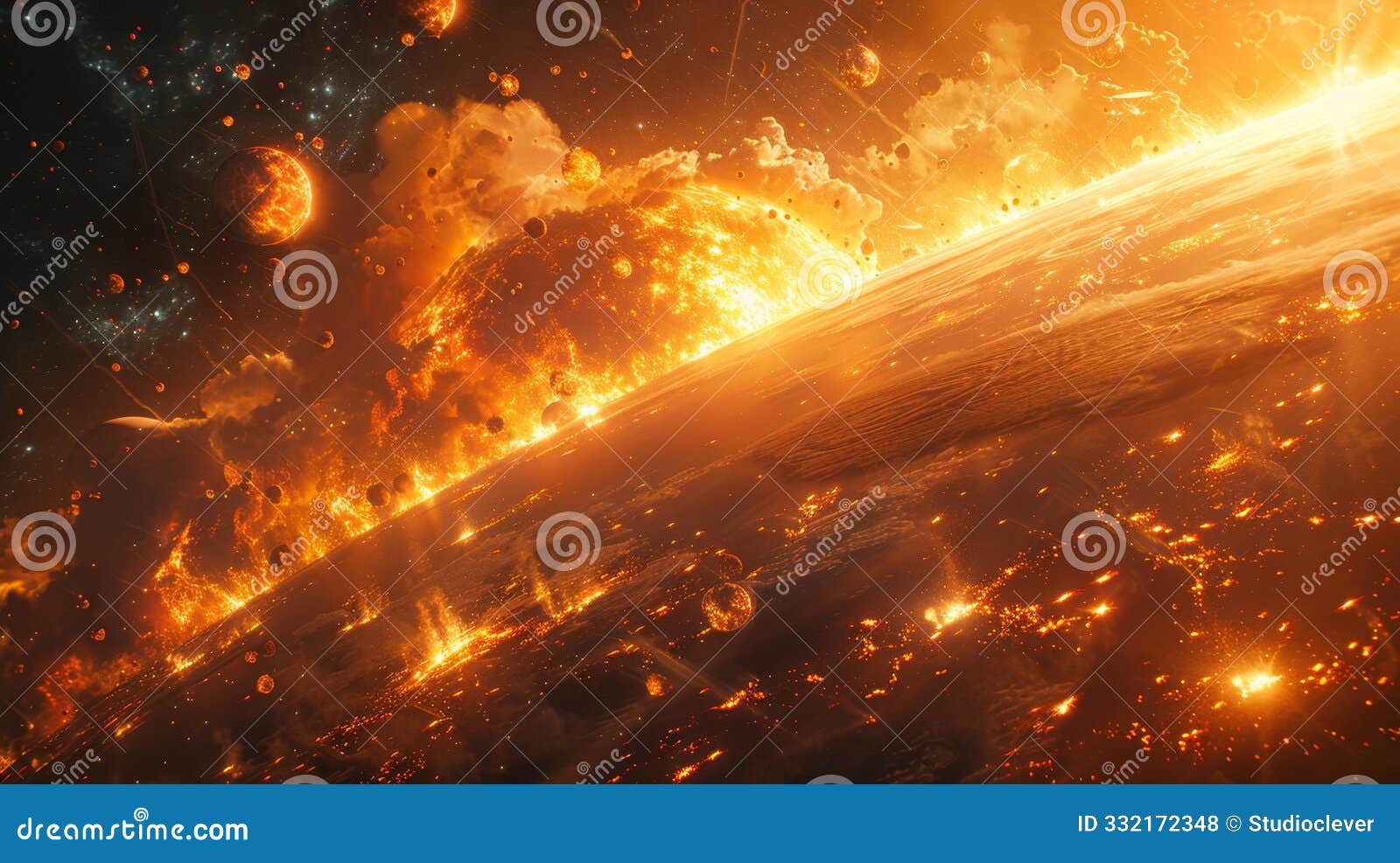 Fiery Planet Texture With Blue Energy Bursts Panorama Map Stock ...