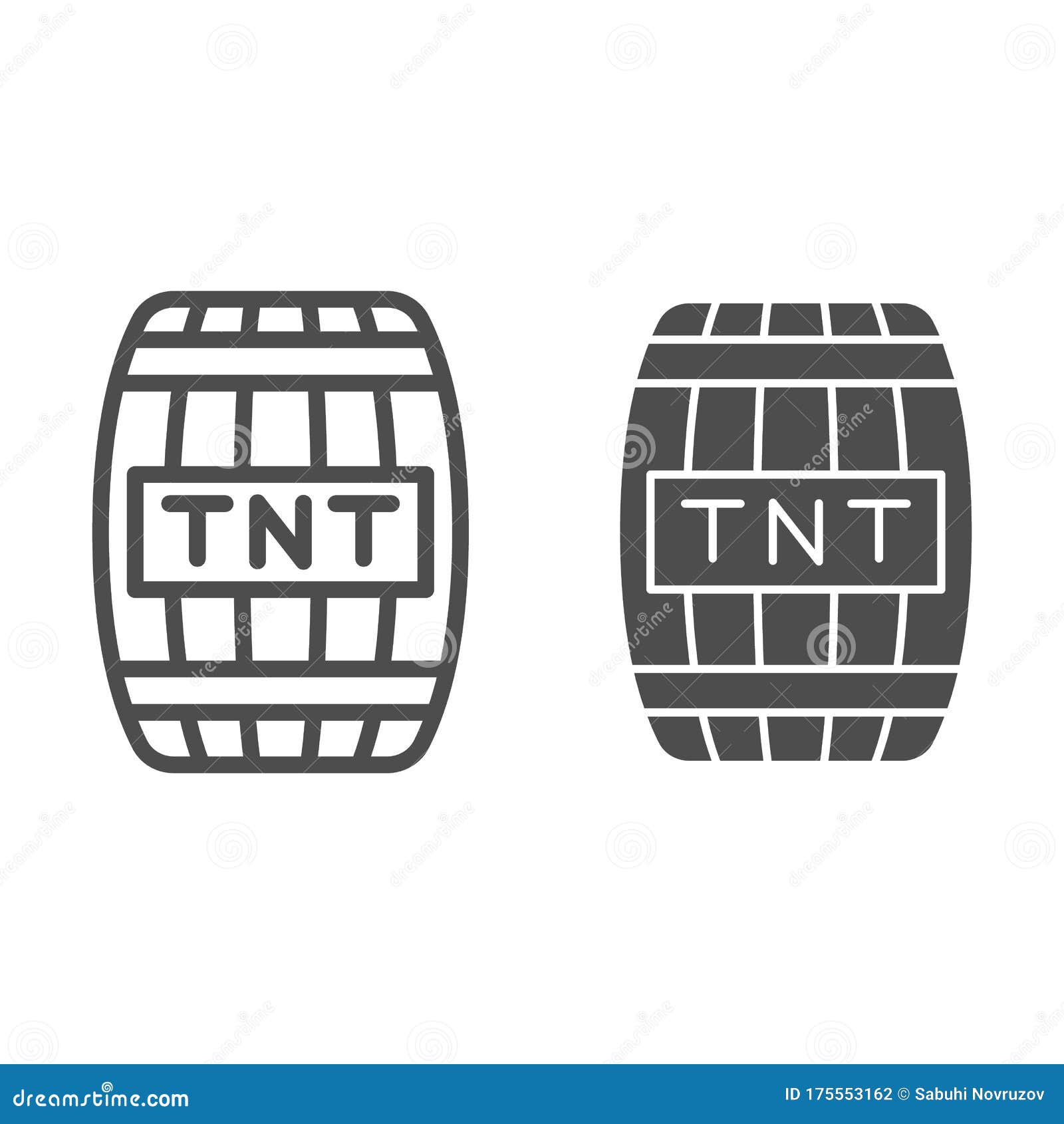 Explosive Dynamite Barrel Line and Solid Icon. Wooden Barrel with ...