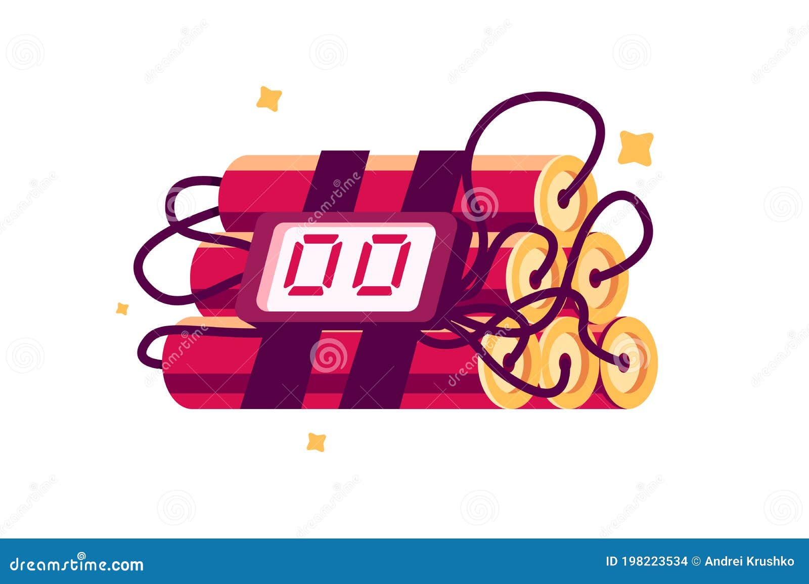Explosive Dynamite Icon with Timer in Flat Style. Stock Vector ...