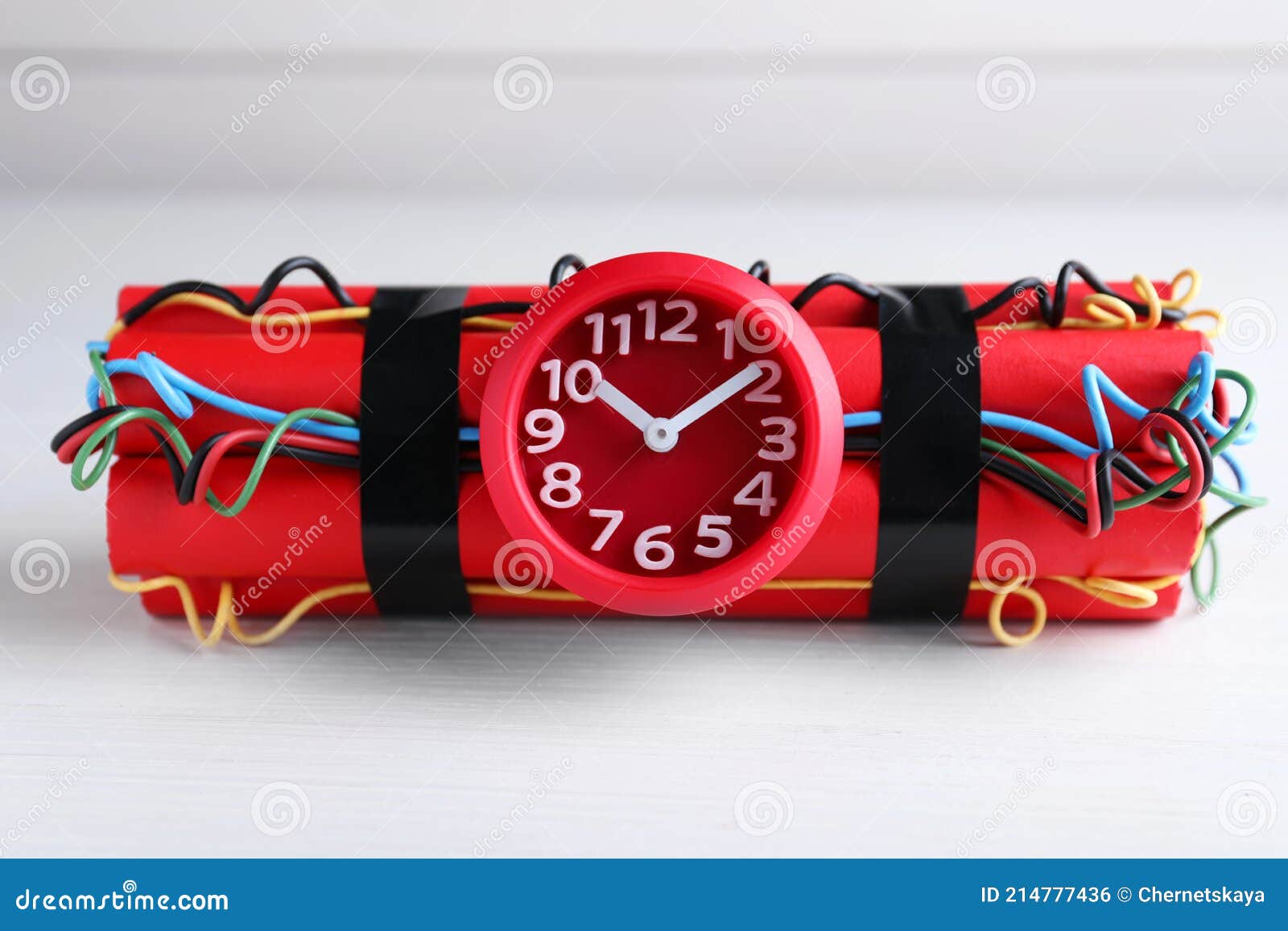 Explosive Dynamite Time Bomb on White Wooden Background Stock Photo ...