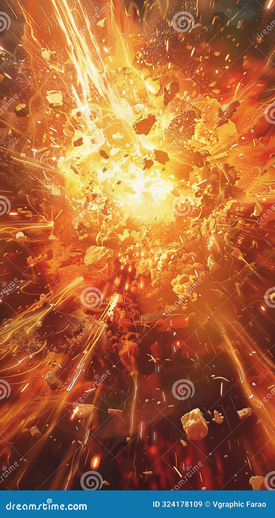 Explosive Energy Burst with Debris and Flames, Dynamic Abstract ...