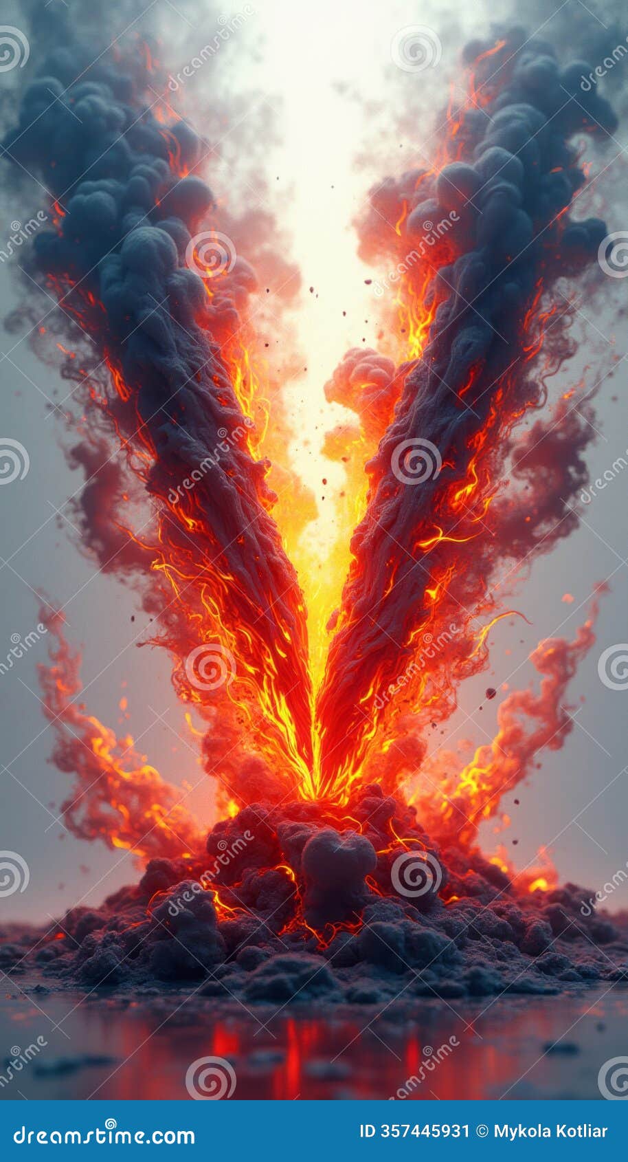 Explosive Eruption of Fiery Smoke and Glowing Embers Stock Image ...