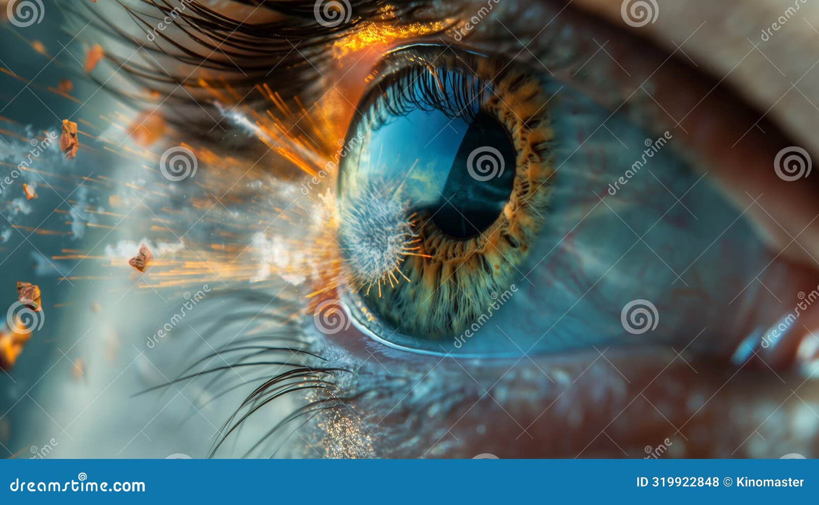 Explosive Eye with Fiery Reflections and Shattered Elements. Generative ...