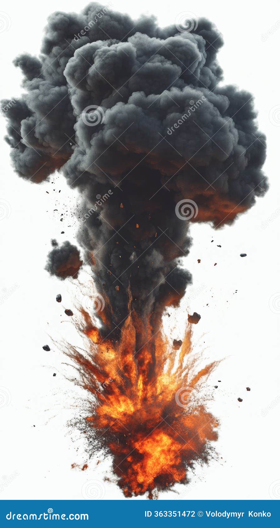 Explosive Fiery Eruption With Thick Black Smoke Soaring Up, Dramatic ...