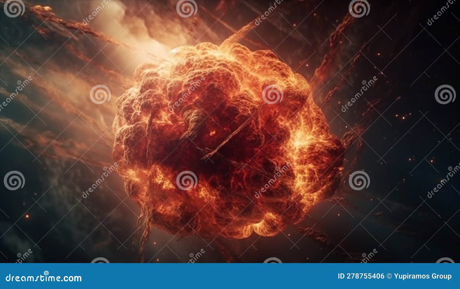 Explosive Fireball Ignites Abstract Galaxy in Futuristic Computer ...