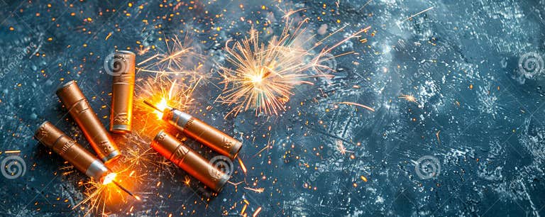 Explosive Firework Celebration, Sparks and Smoke Display on Dark ...