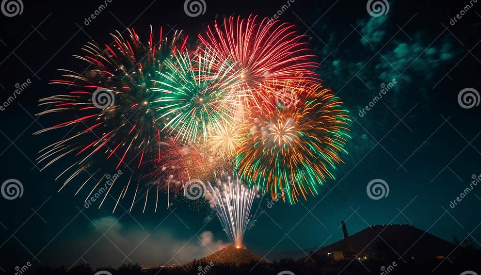 Explosive Firework Display Ignites Cityscape with Vibrant Colors and ...