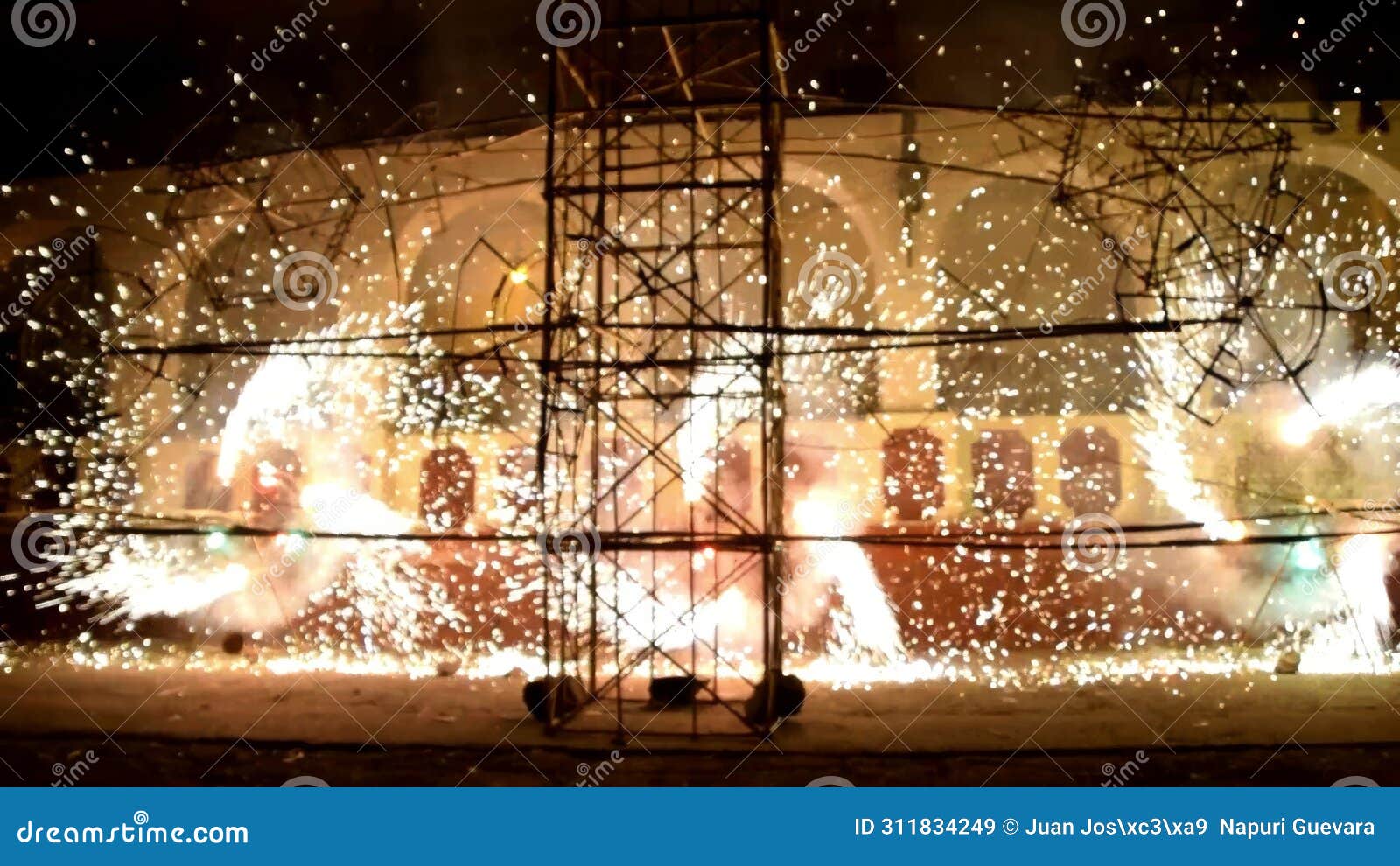 Explosive Fireworks Display at Night Construction Scene Stock Image ...