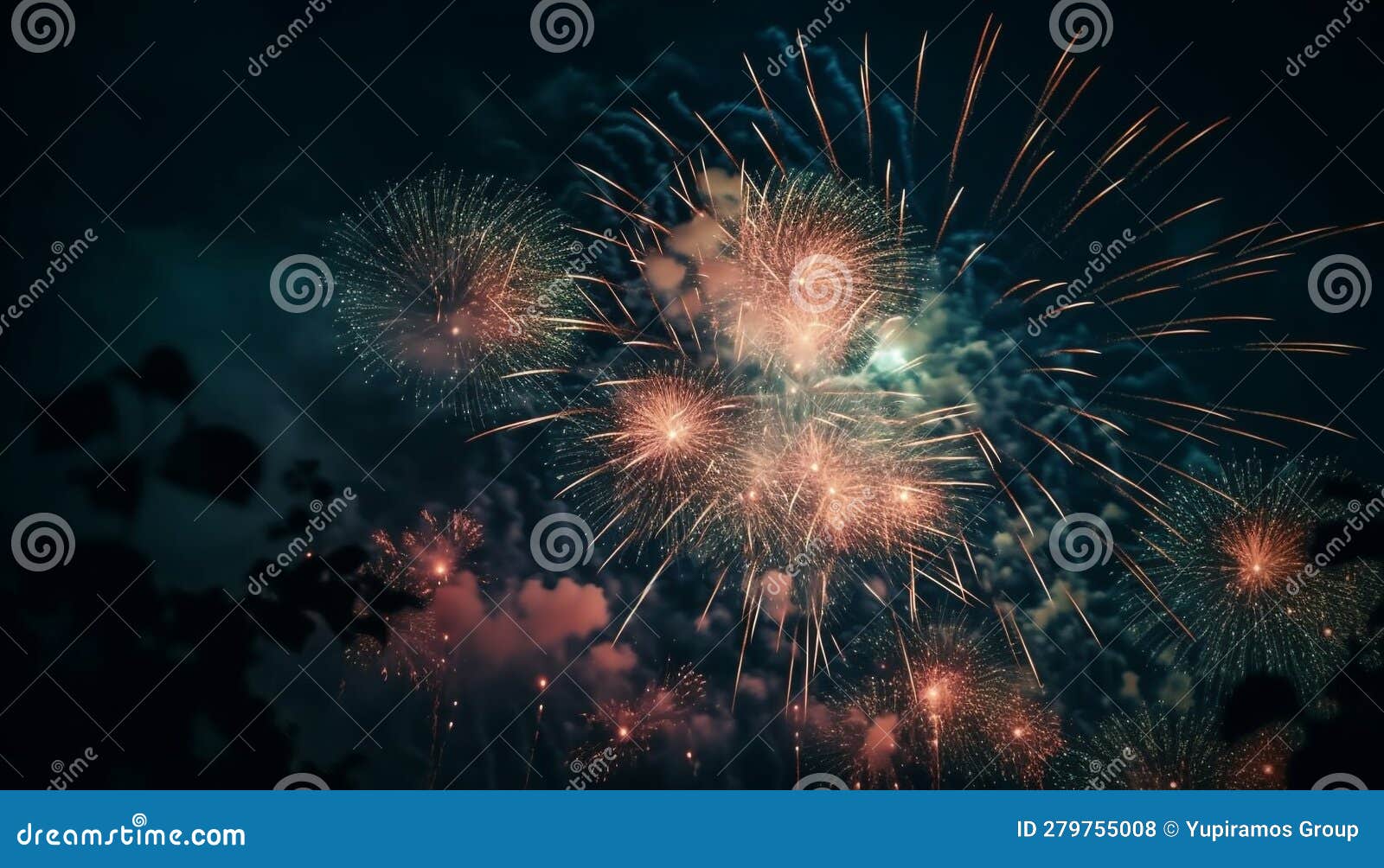 Explosive Fireworks Illuminate the Dark Night Sky in Celebration ...