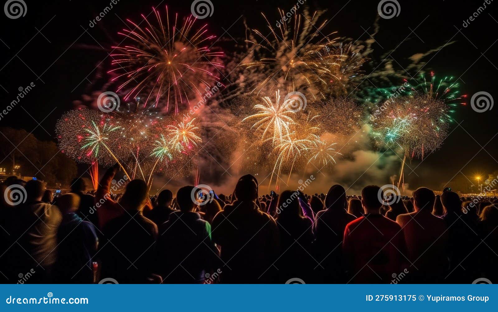 Explosive Fireworks Light Up Night Sky, Crowd Cheers Generated by AI ...