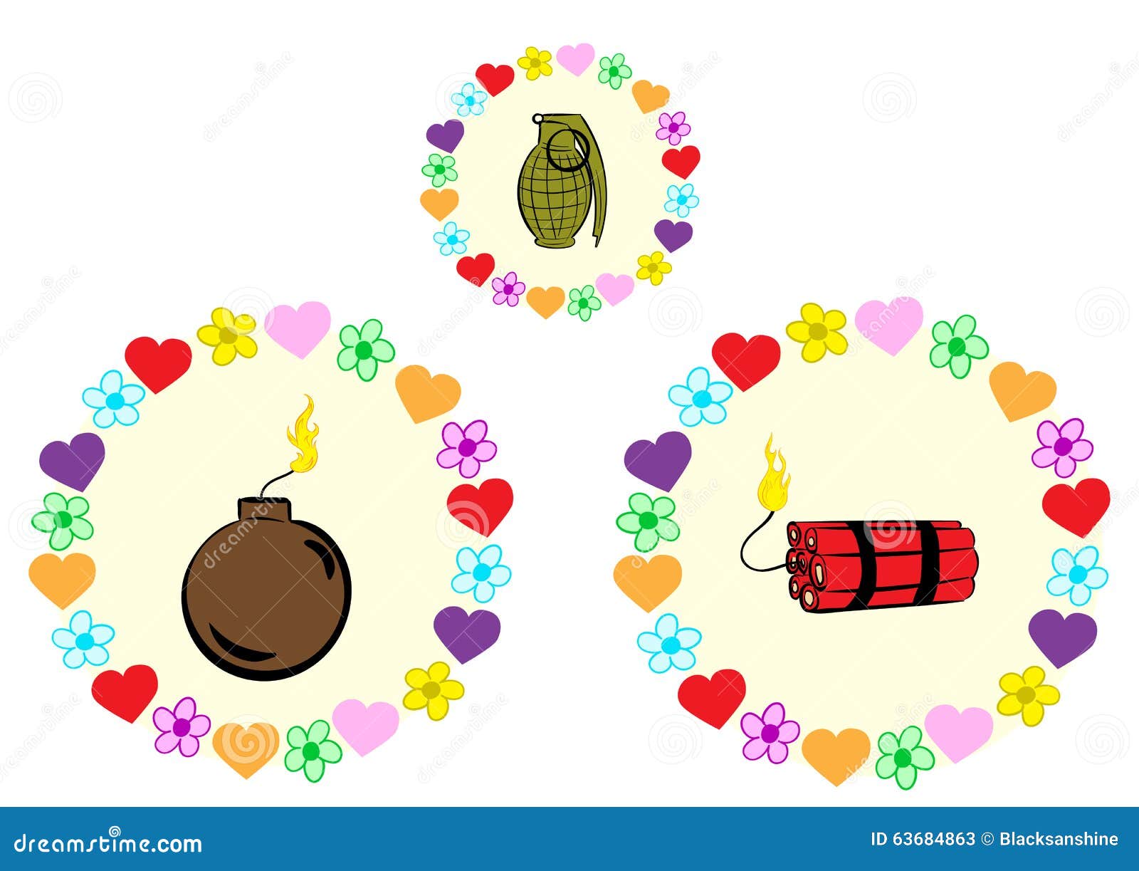 Explosive in Flowers and Hearts Stock Vector - Illustration of fire ...