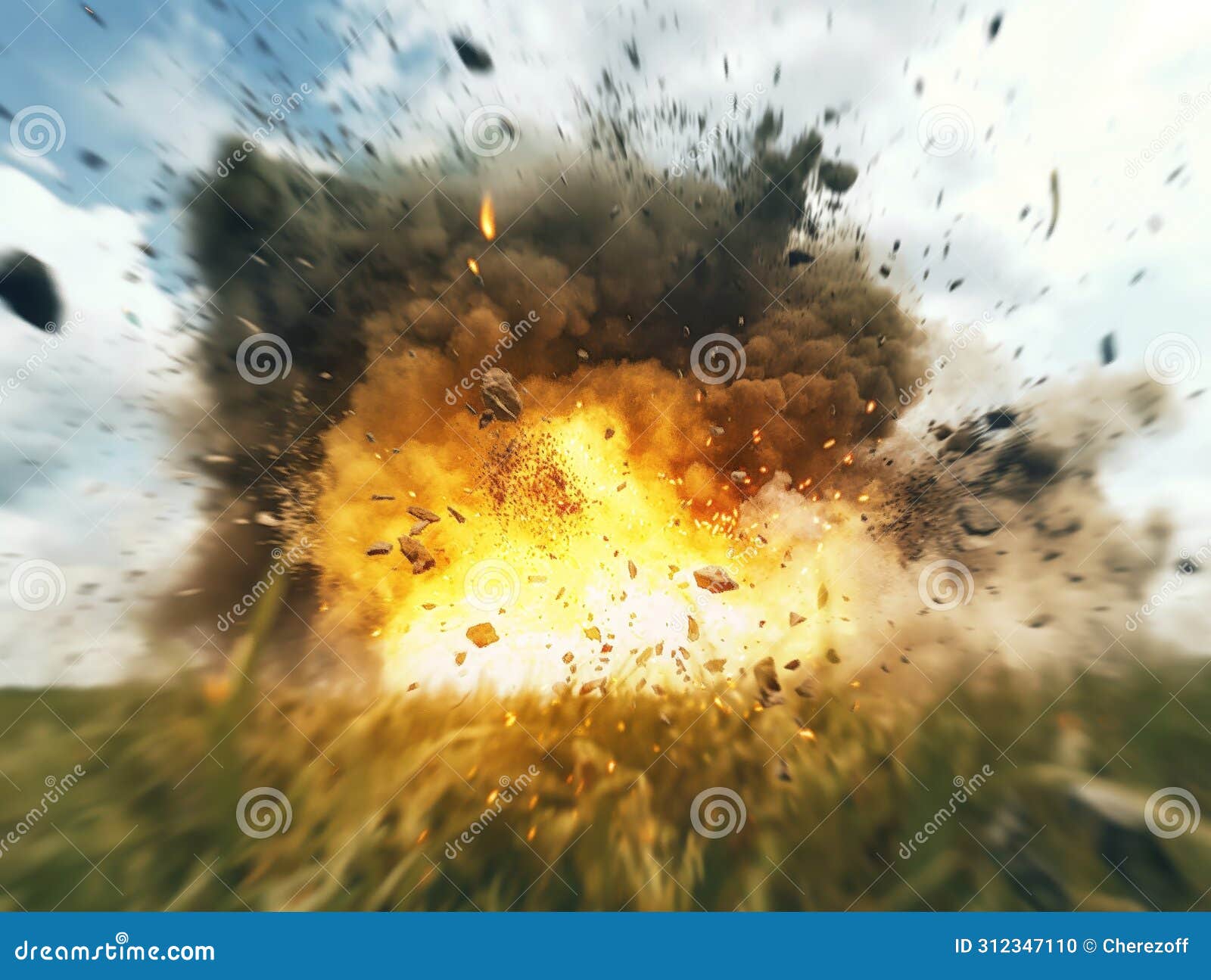 Explosive Ground Burst stock photo. Image of impact - 312347110