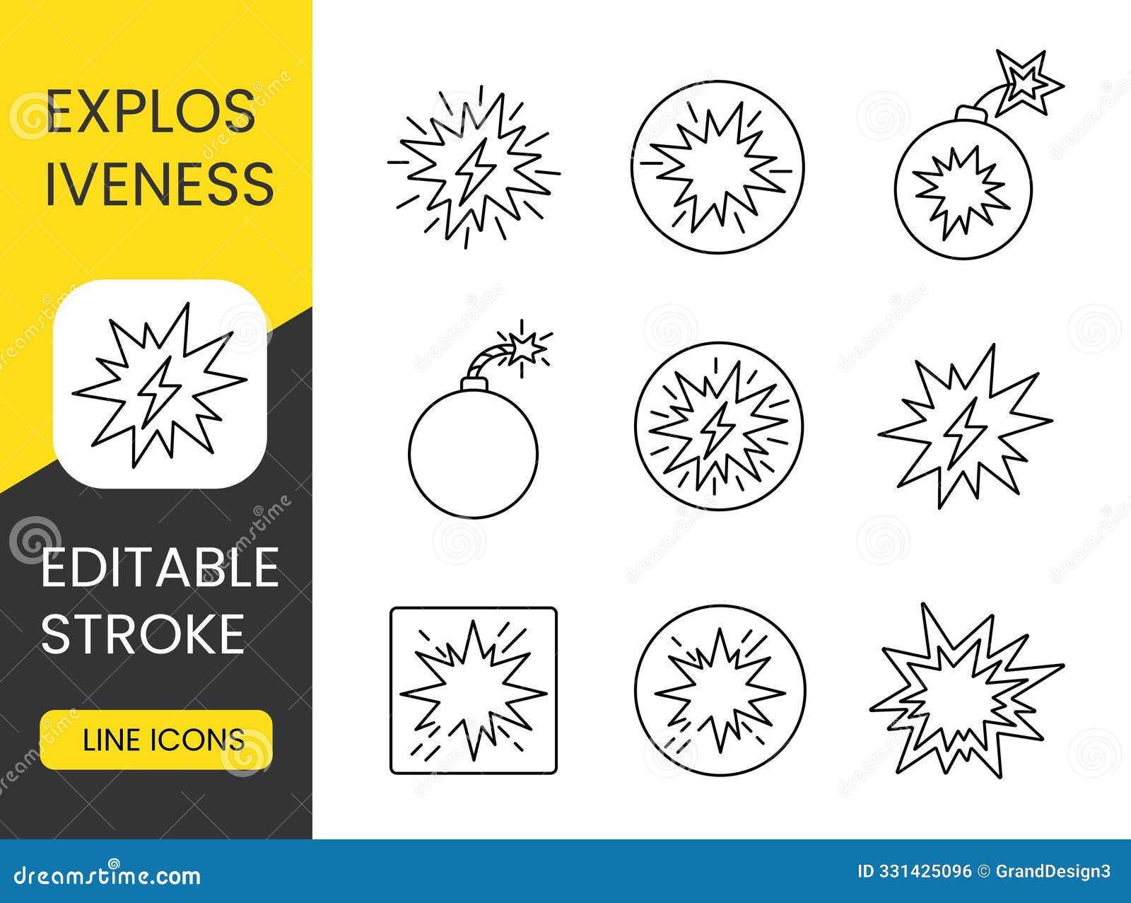 Explosive Hazard Vector Line Icon Set with Editable Stroke Stock ...