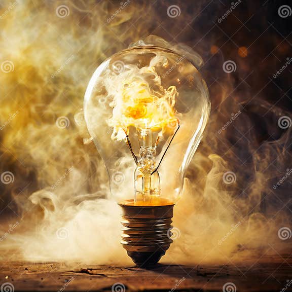 Explosive Idea Concept with a Fiery Lightbulb Stock Photo - Image of ...