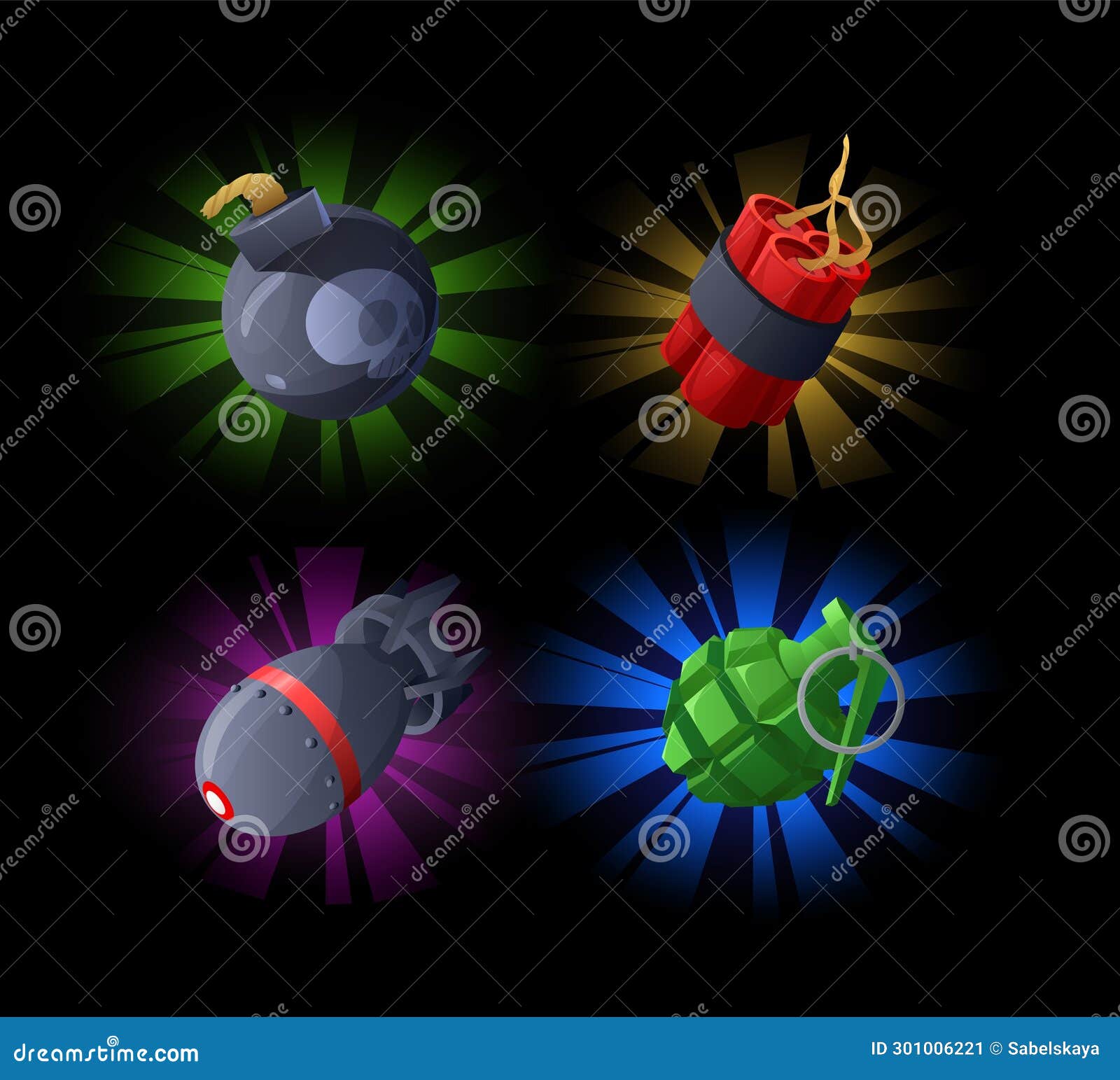 Explosive Lethal Weapons Cartoon Vector Luminous Set, Bomb Game Asset ...