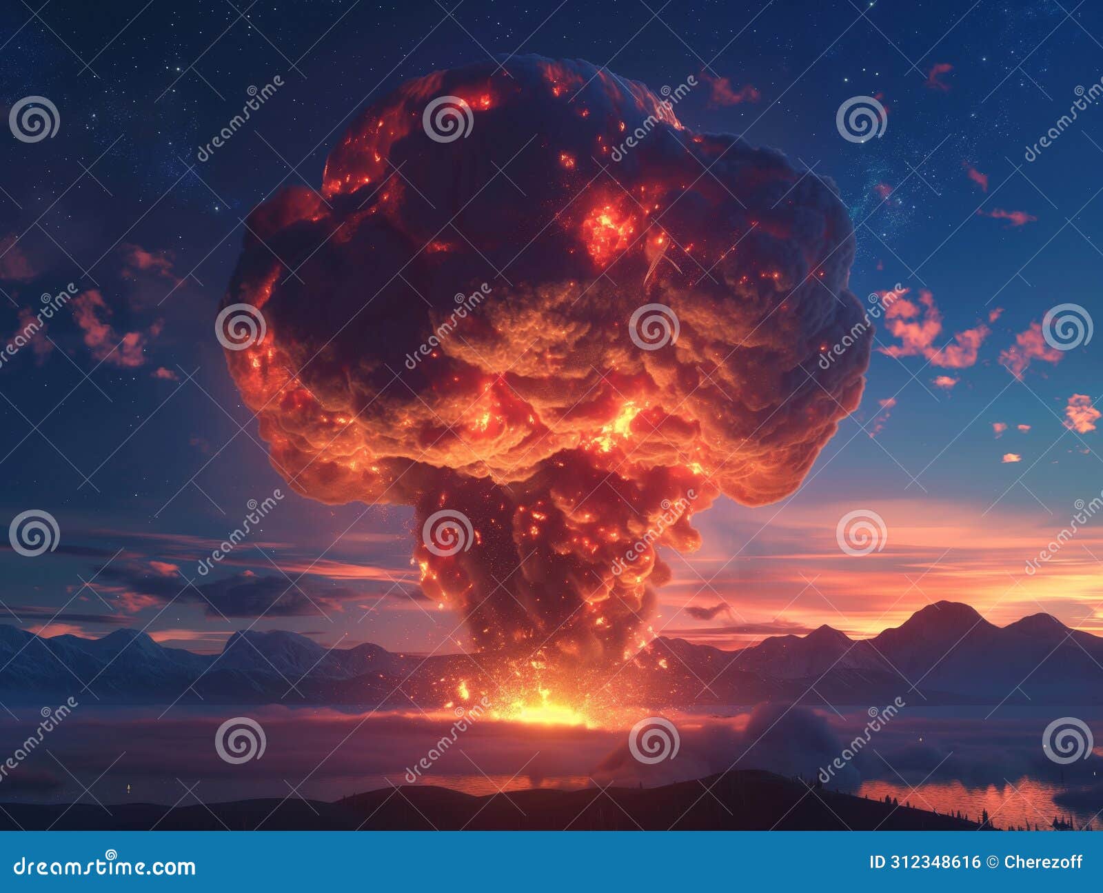 Explosive Night Sky Over Mountains Stock Photo - Image of violence ...