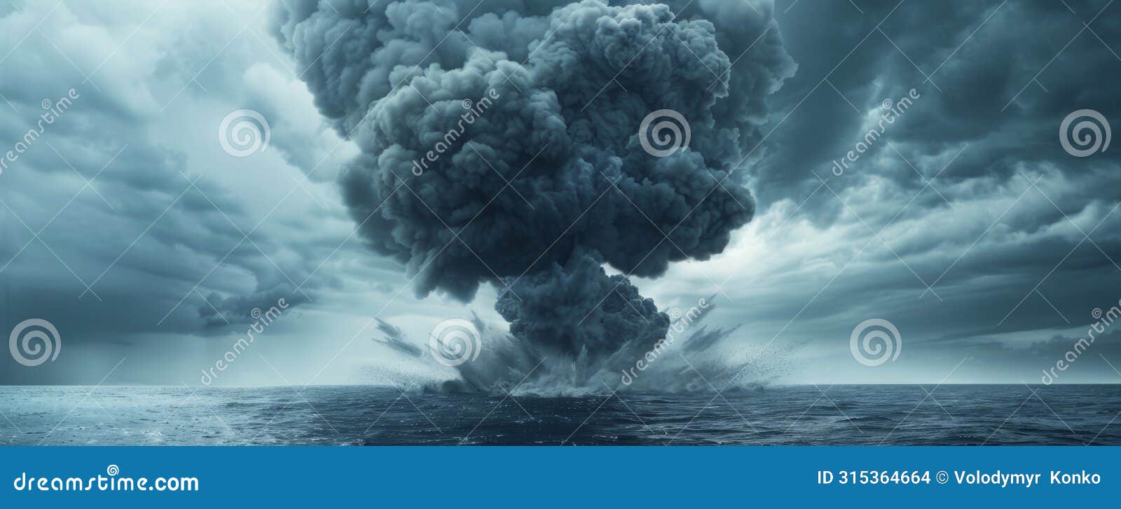 Explosive Ocean Eruption with Massive Ash Cloud Stock Photo - Image of ...