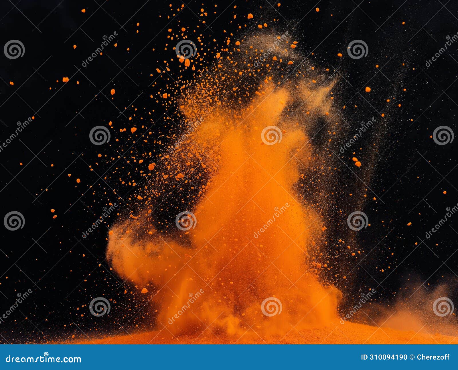 Explosive Orange Powder Burst Against Dark Background Stock Photo ...