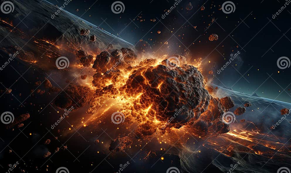 Explosive Outburst of Rocks and Debris in Space Stock Image - Image of ...