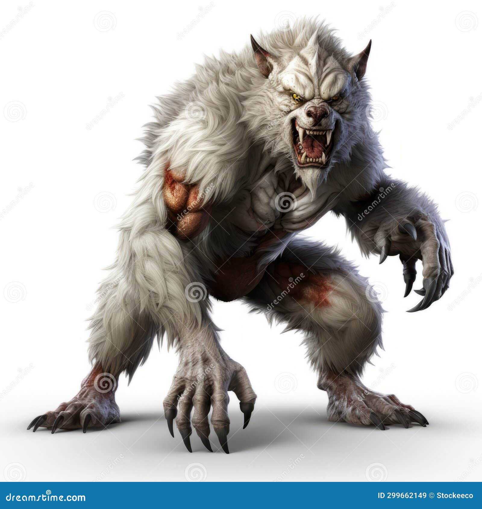 Explosive Pigmentation: a Powerful White Werewolf with Claws Out Stock ...