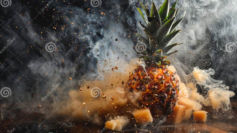 Explosive Pineapple with Smoke and Particles Stock Image - Image of ...