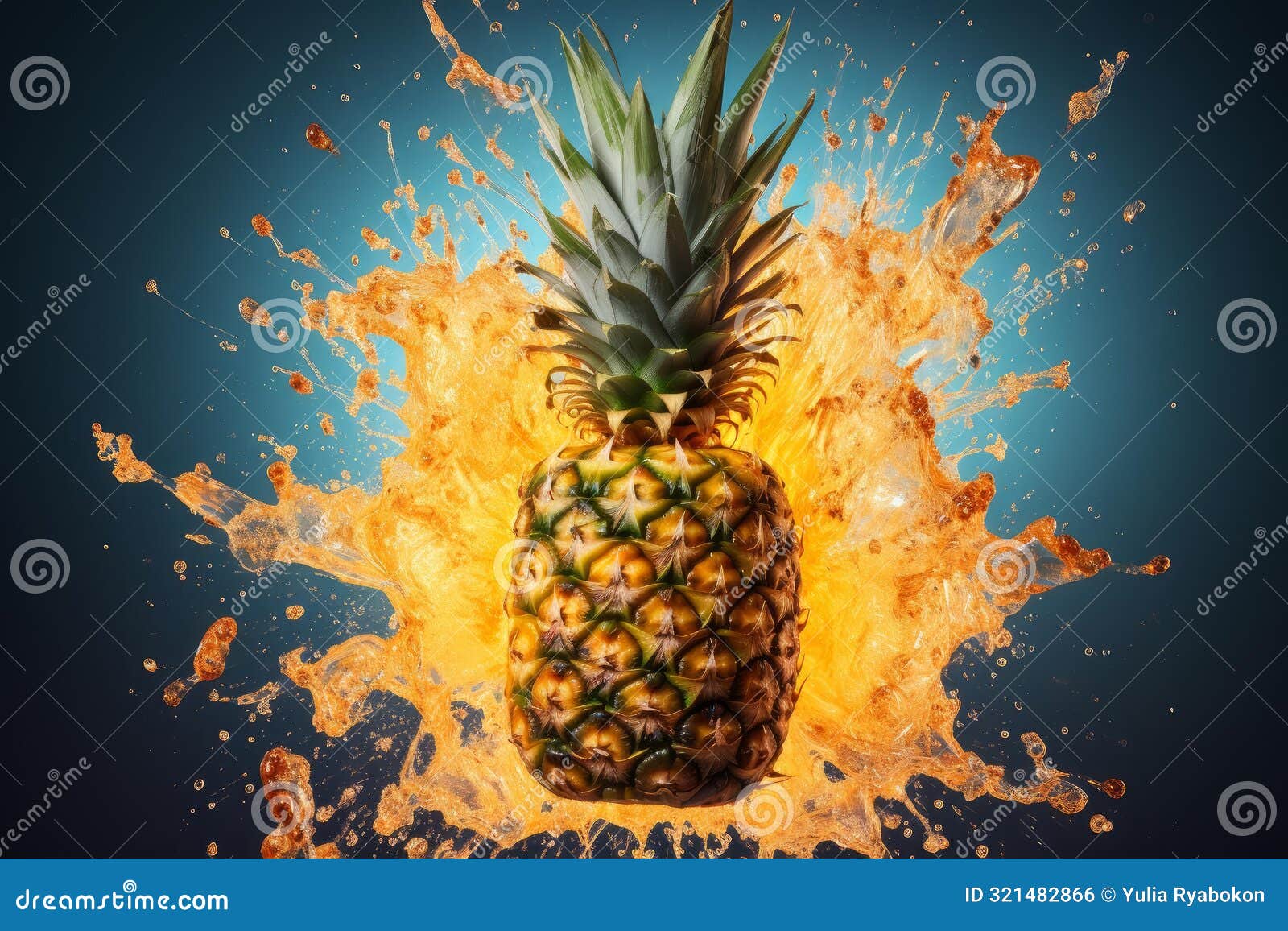 Explosive Pineapple Splash on Blue Background Stock Illustration ...