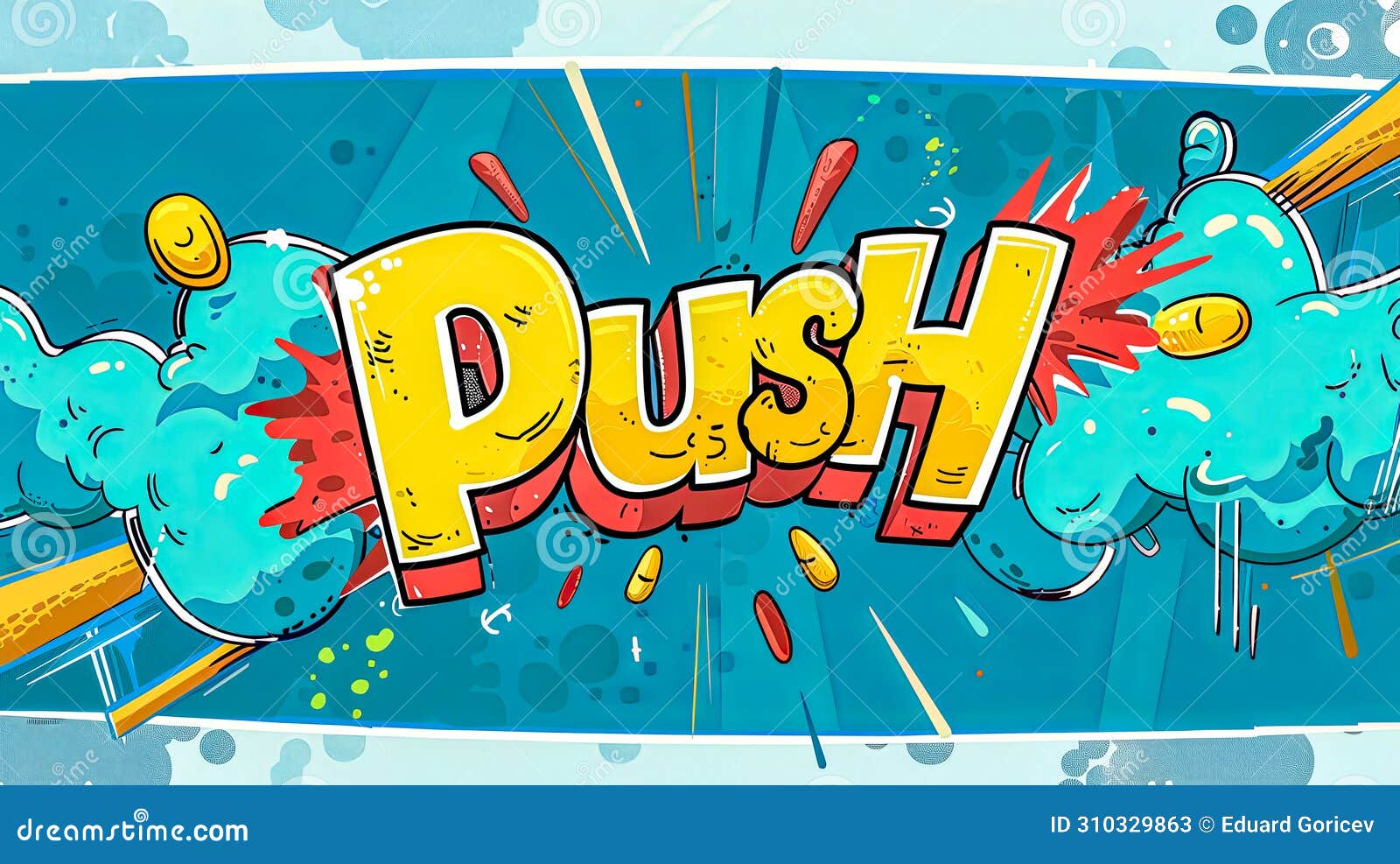 Explosive Push Comic Word Illustration Stock Image - Image of action ...