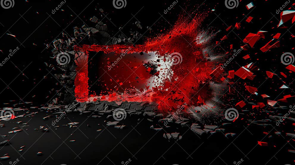 Explosive Red and Black 3D Shattered Wall Effect Stock Illustration ...