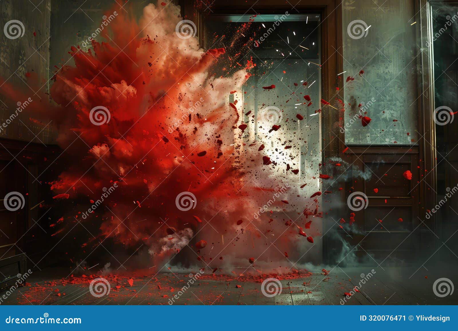 Explosive Red Burst in Moody Room Stock Illustration - Illustration of ...