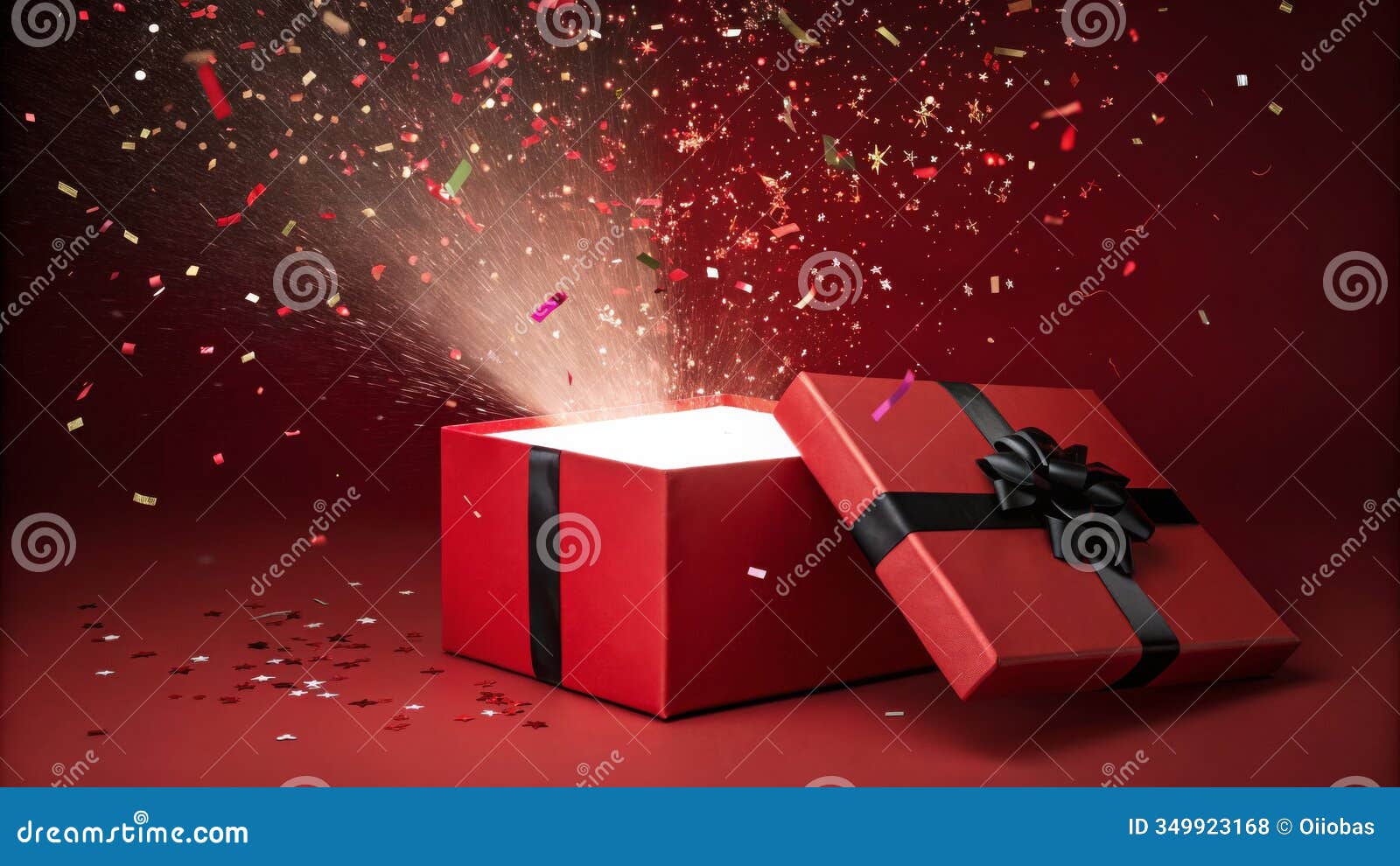 Explosive Red Gift Box Confetti Burst Stock Illustration - Illustration ...