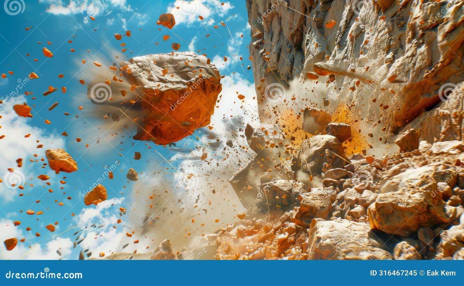 Explosive Rockfall and Landslide with Debris and Dust Clouds Against ...