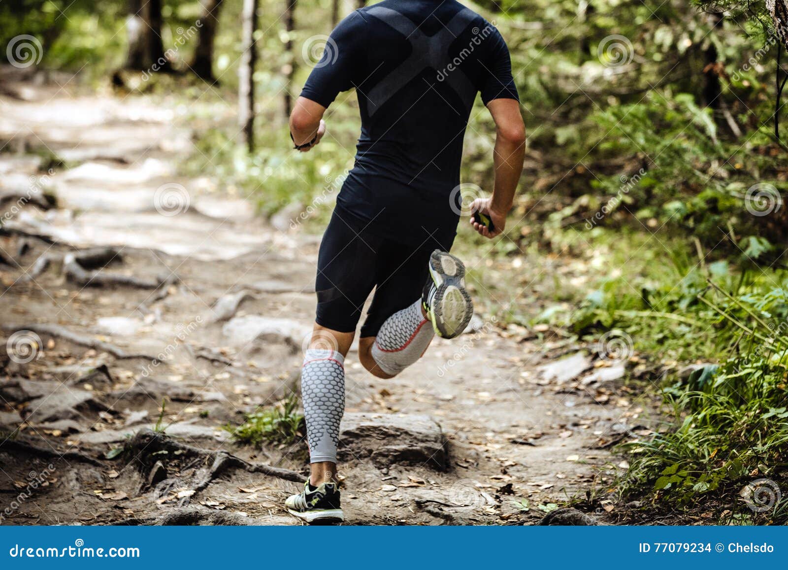 Explosive Running Marathon Runner in Forest Stock Photo - Image of feet ...