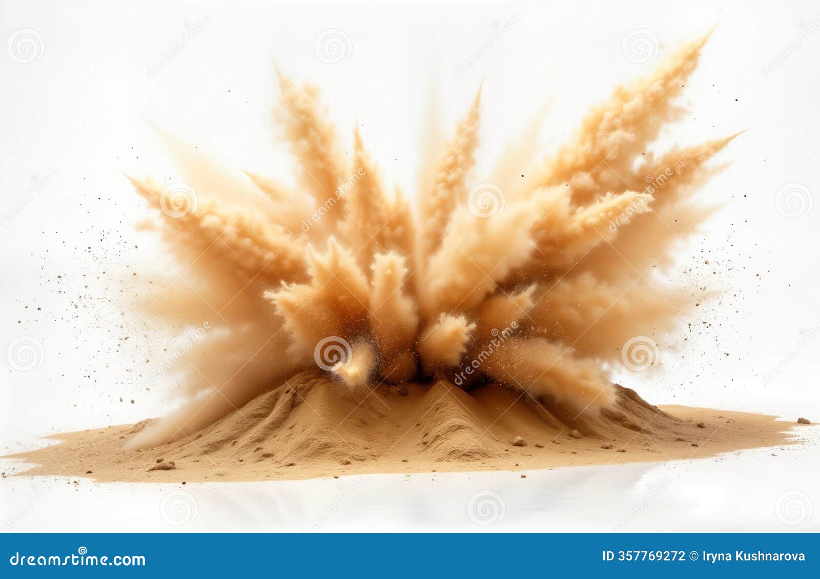 Explosive Sand Eruption on White Surface. Sand Cloud Explodes in ...