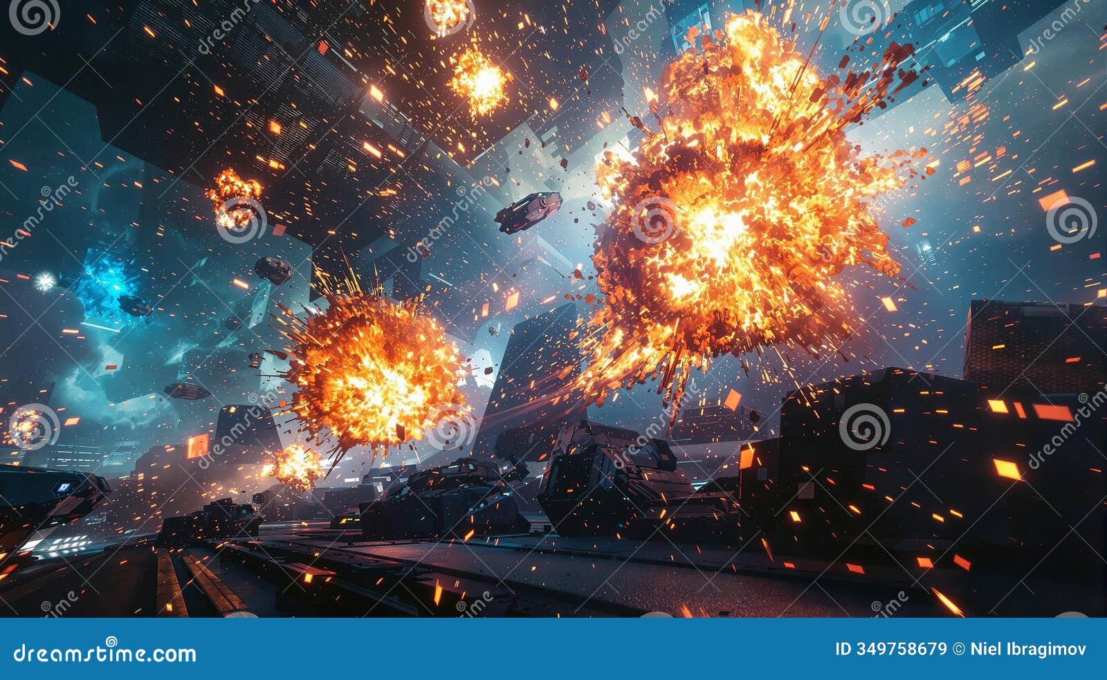 Explosive Space Battle: Intense Starship Explosions in Sci-fi Universe ...