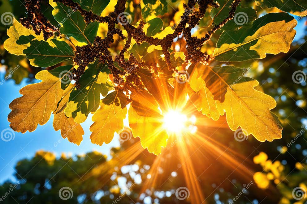 Explosive Sun Rays through the Tree Stock Illustration - Illustration ...