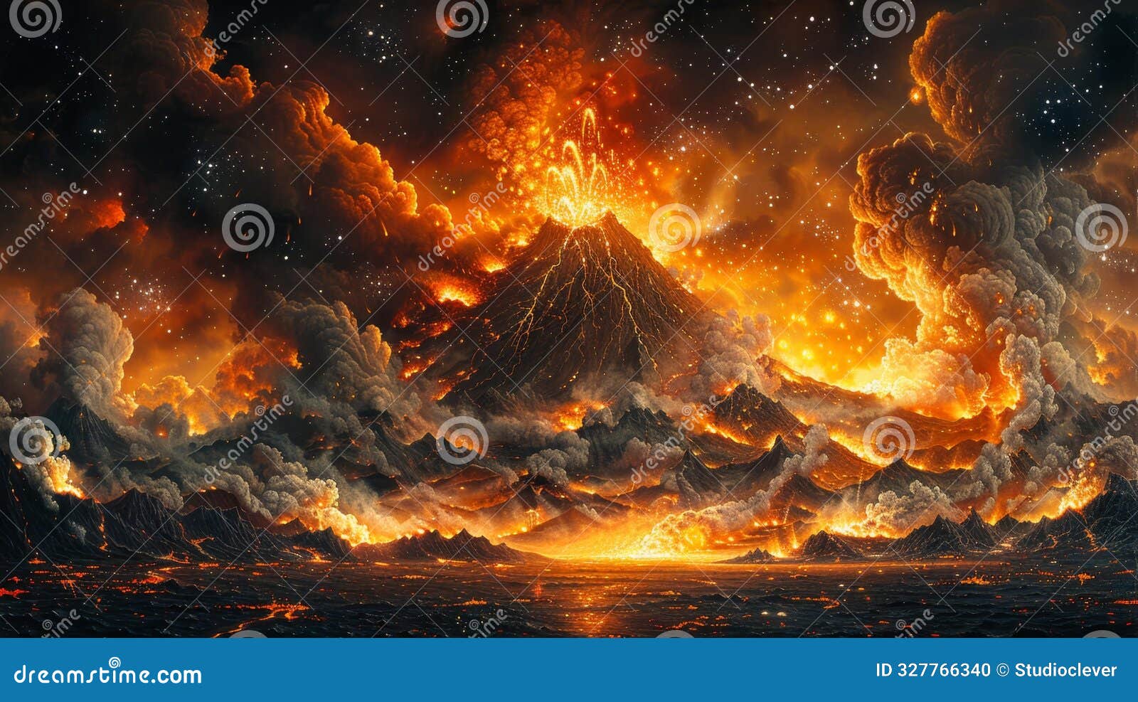 Explosive Volcanic Eruption Under Starry Sky - Generative Ai Stock ...