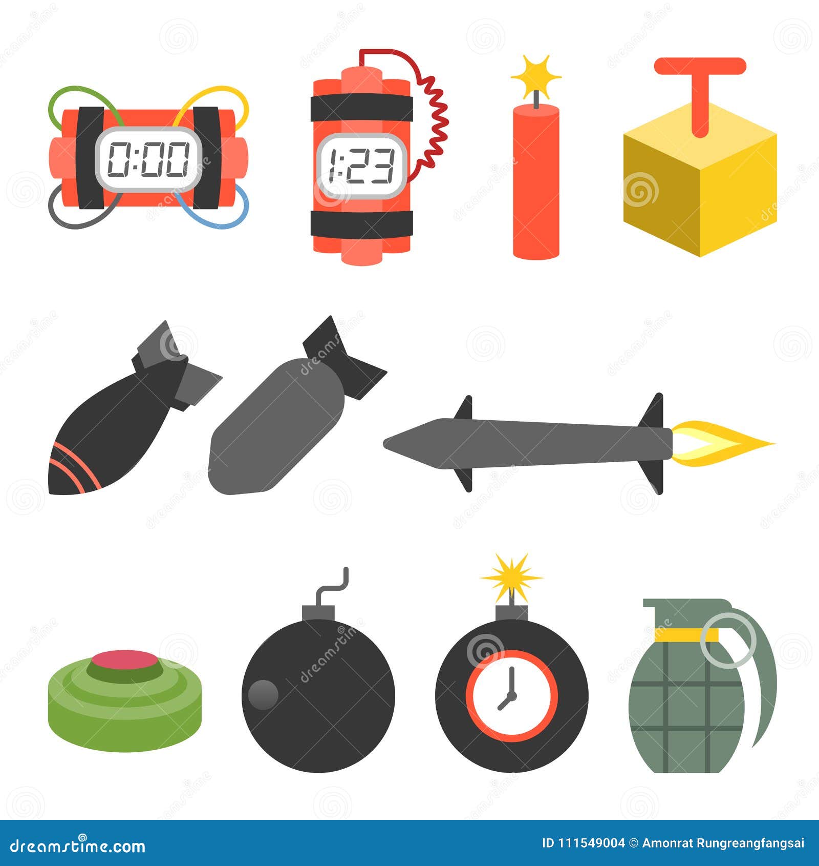 Explosive weapon icon set stock vector. Illustration of grenade - 111549004