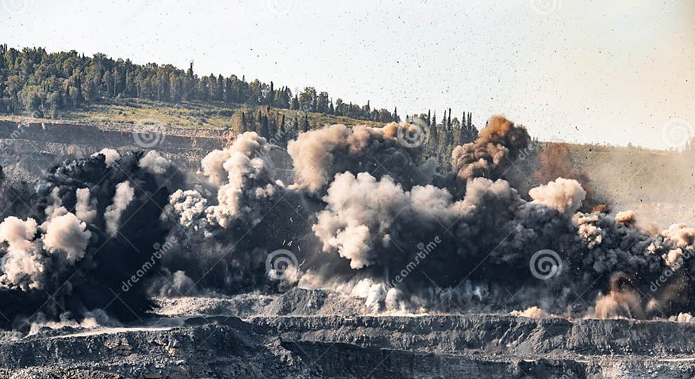 Explosive Works on Open Pit Coal Mine Industry Stock Image - Image of ...