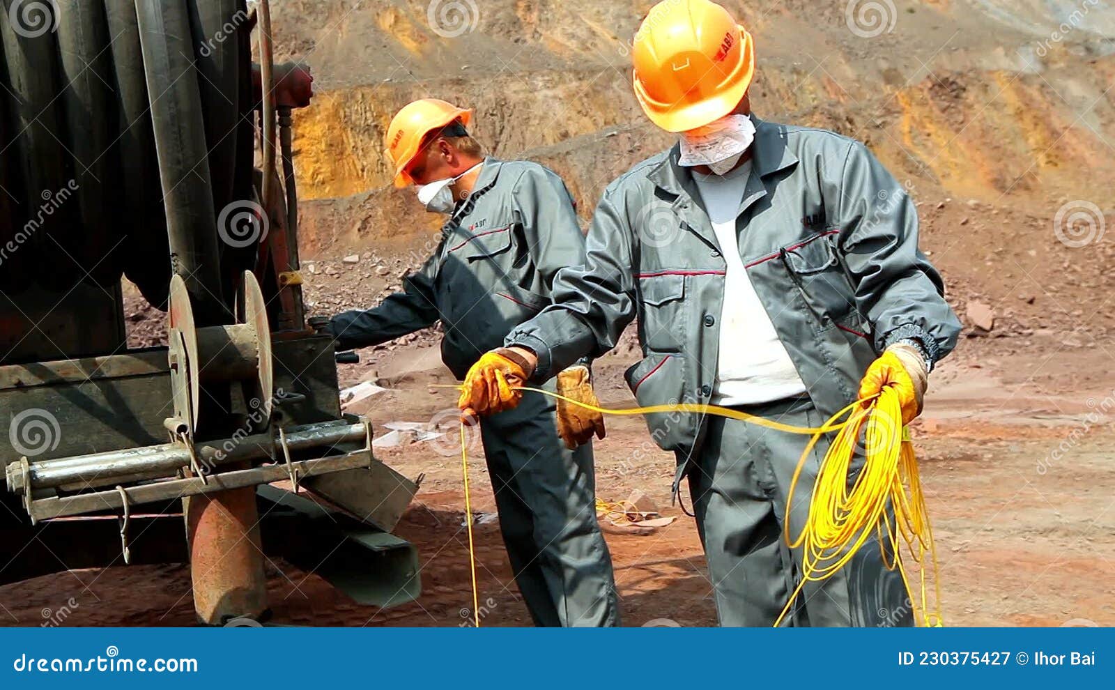 Explosives Work in a Quarry. the Process of Placing Explosives in an ...