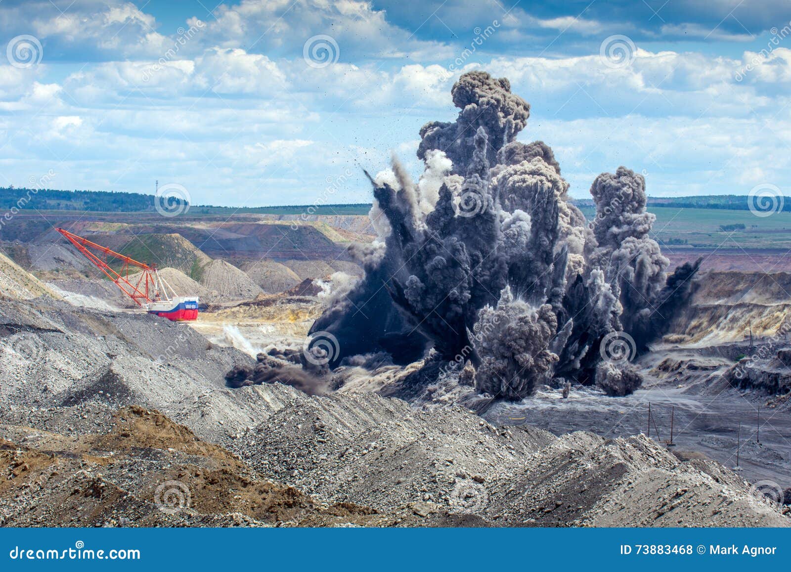 Explosure on open pit stock photo. Image of burst, dust - 73883468
