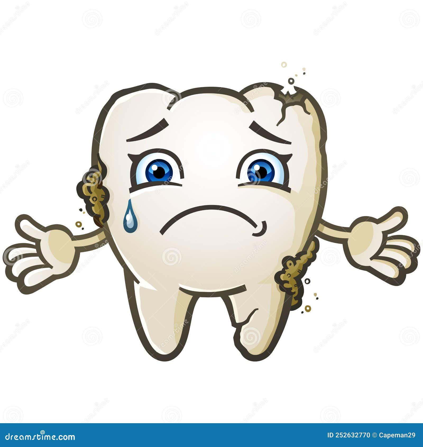 Plaque Covered Tooth Cartoon Character with a Cavity Stock Vector ...