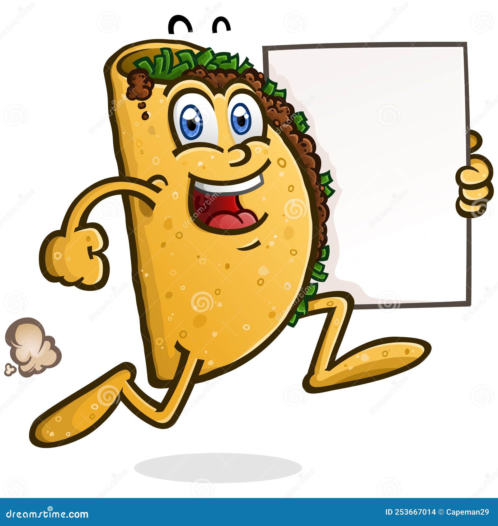 Running Taco Cartoon Character Holding Poster Sign Stock Vector ...