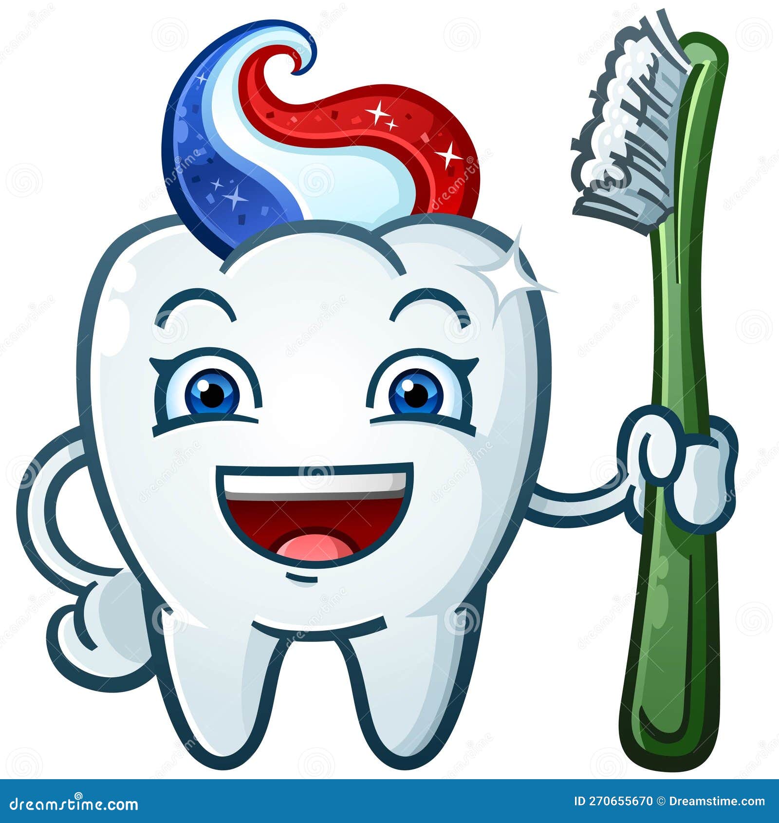 Sparkling Tooth Molar Cartoon Character Holding A Toothbrush With A ...