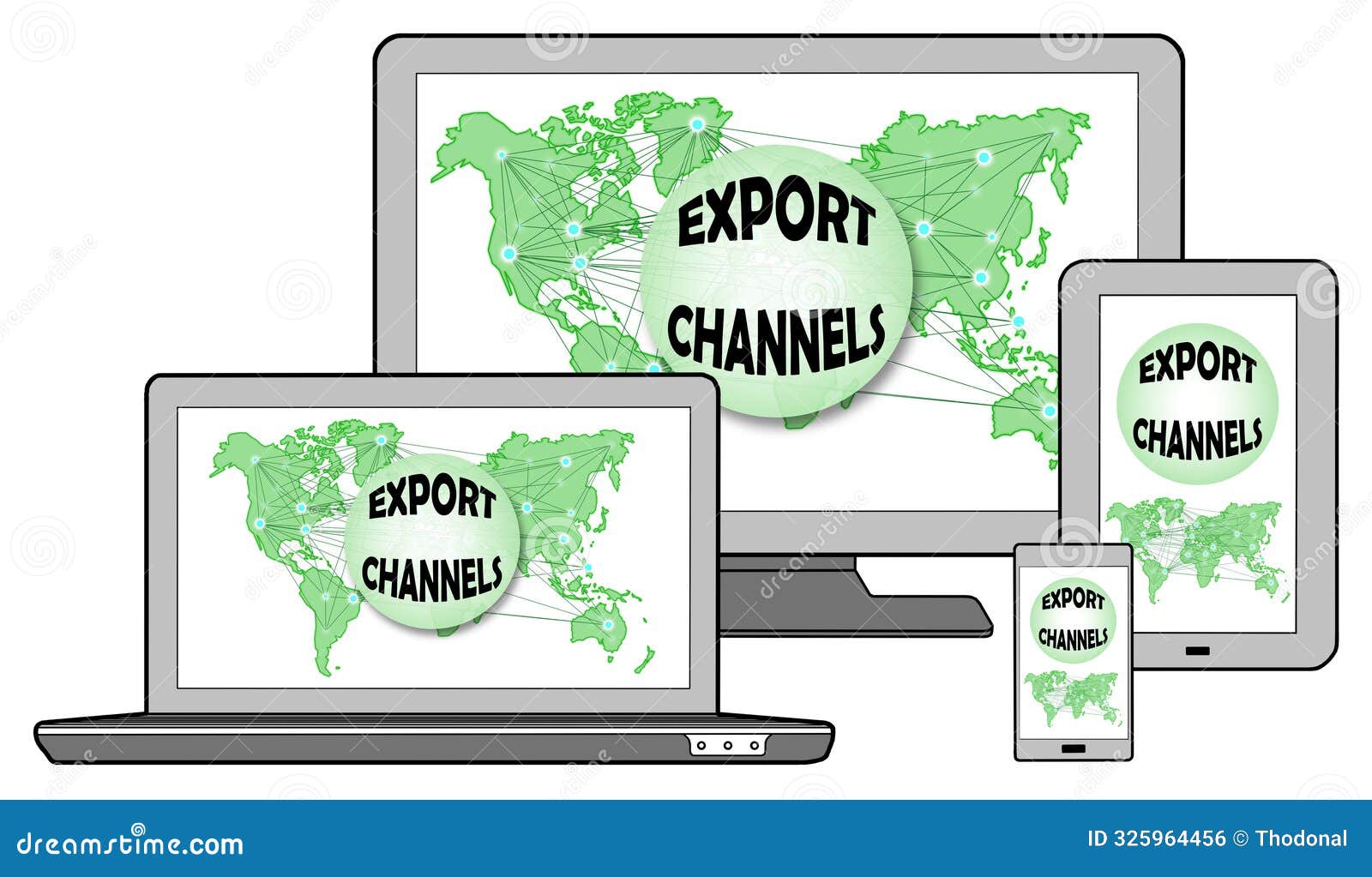 Export Channels Concept on Different Devices Stock Photo - Image of ...