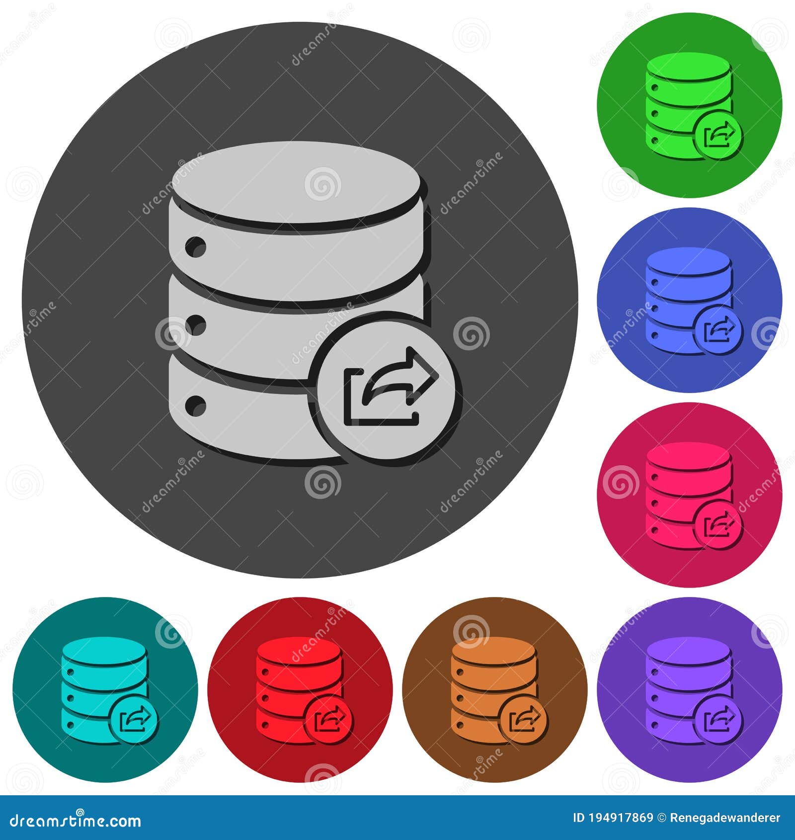 Export Database Icons with Shadows on Round Backgrounds Stock Vector ...
