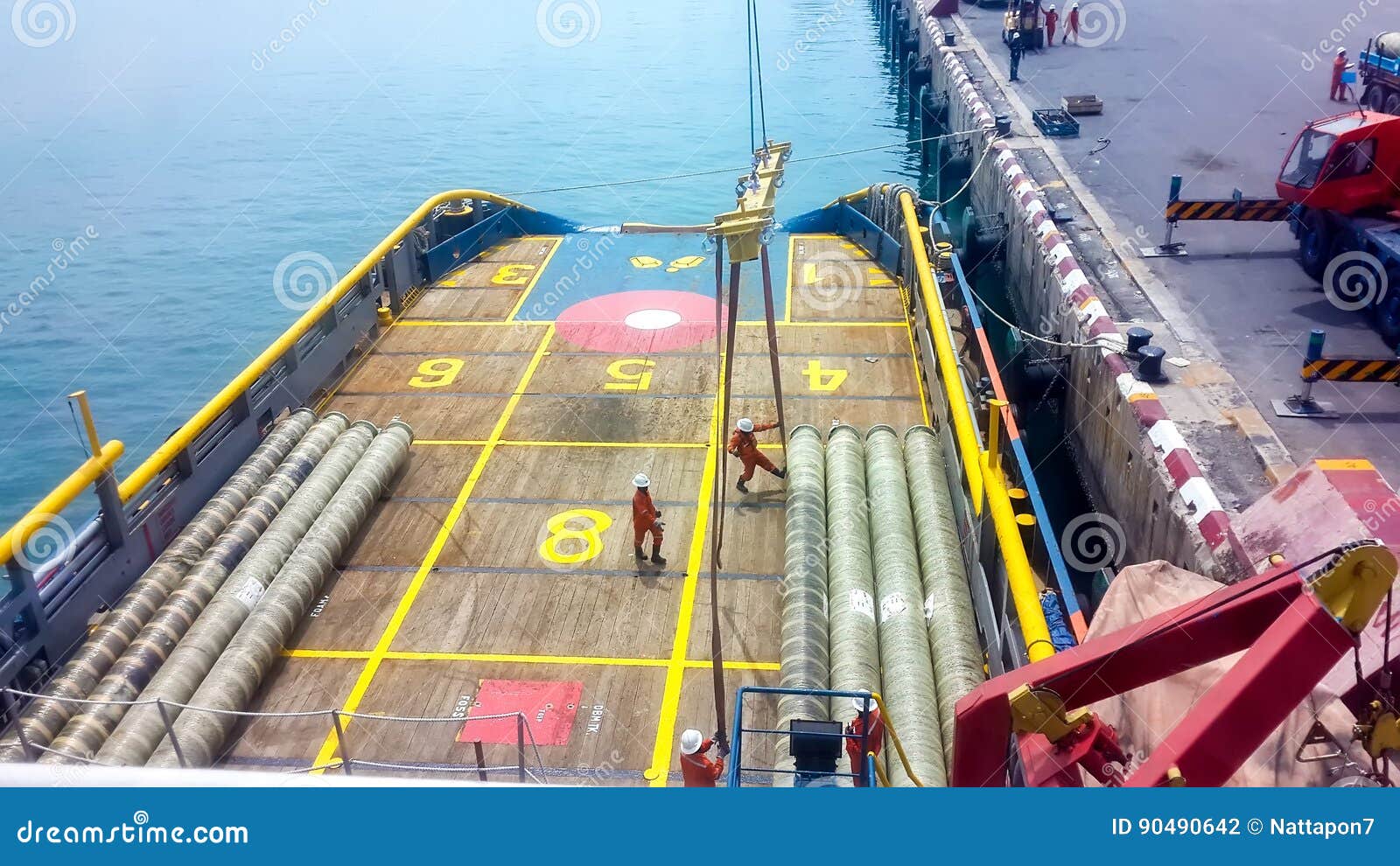 Export Hose Chain Out on Ship. Stock Photo - Image of vessel, freight ...