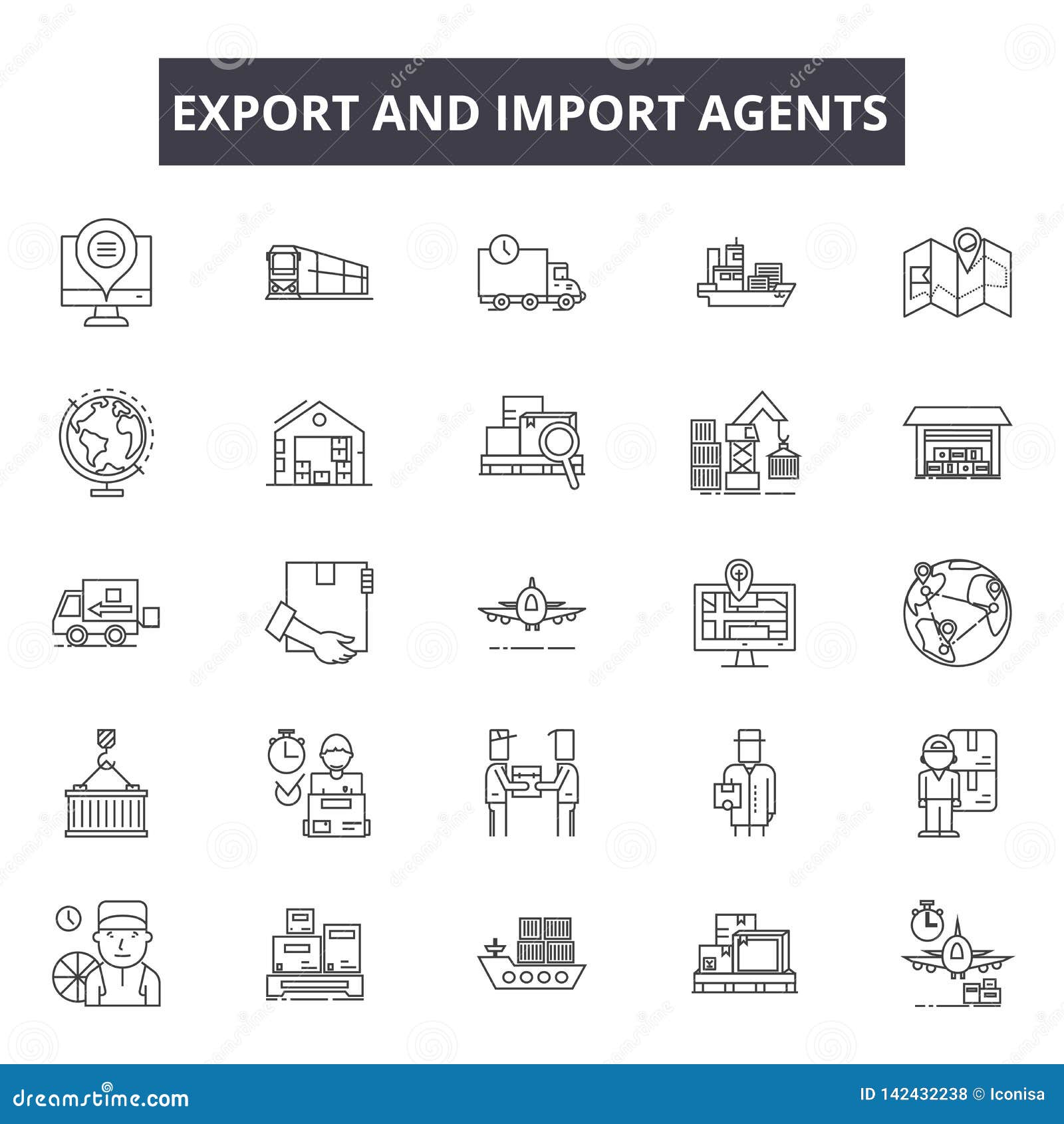 Export and Import Agents Line Icons for Web and Mobile Design. Editable ...